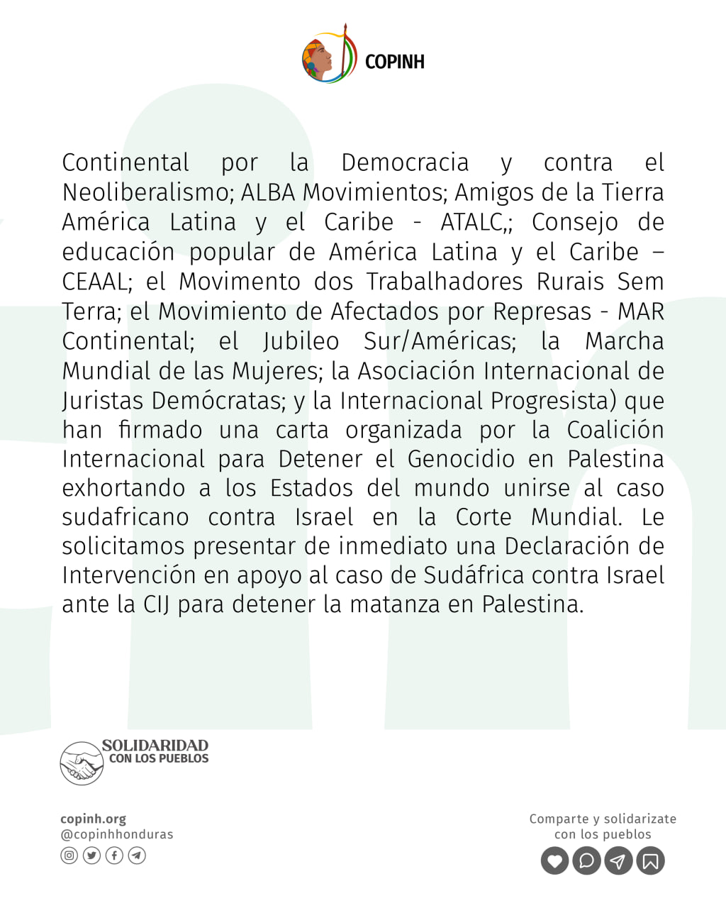 Carta de solicitud para apoyar caso de Sudáfrica por genocidio en ...