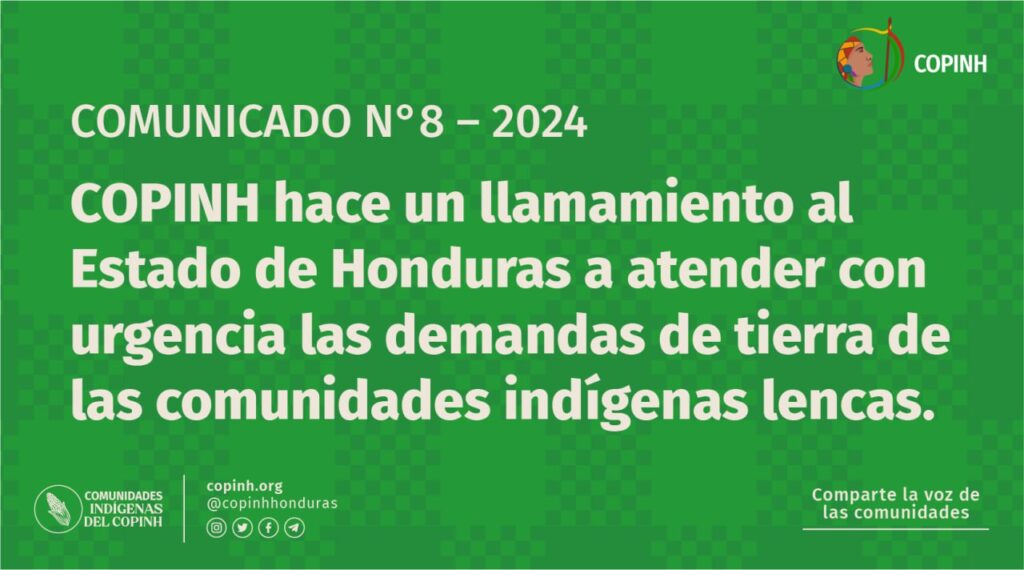 COMUNICADO N°8 – 2024 COPINH hace un llamamiento al estado de Honduras ...